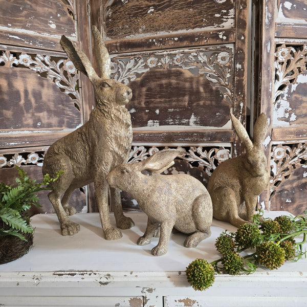 Rustic Weathered Gold Speckle Garden Bunny Rabbit Set of 2 - City ...