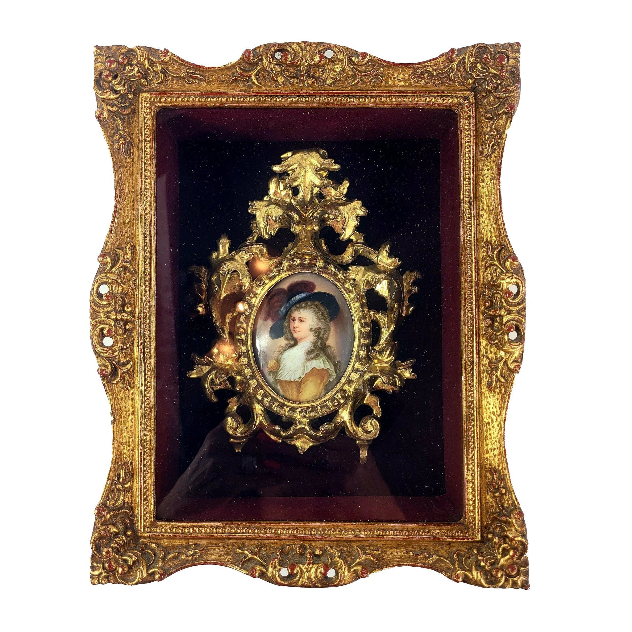 Antique Shadow Box With Gold Rococo Frame and Porcelain Plaque Persona ...