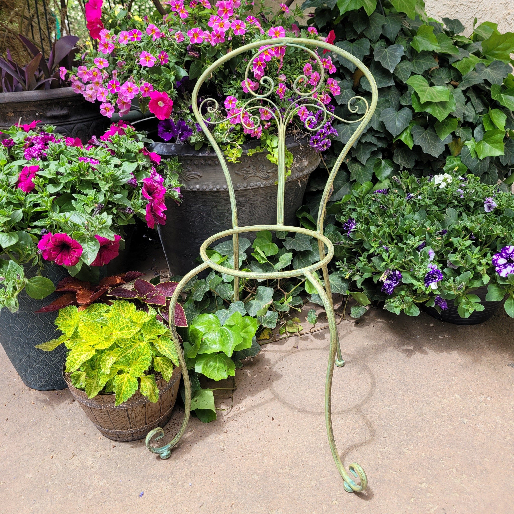 Vintage Style Metal Garden Chair Planter - City Farmhouse Antiques