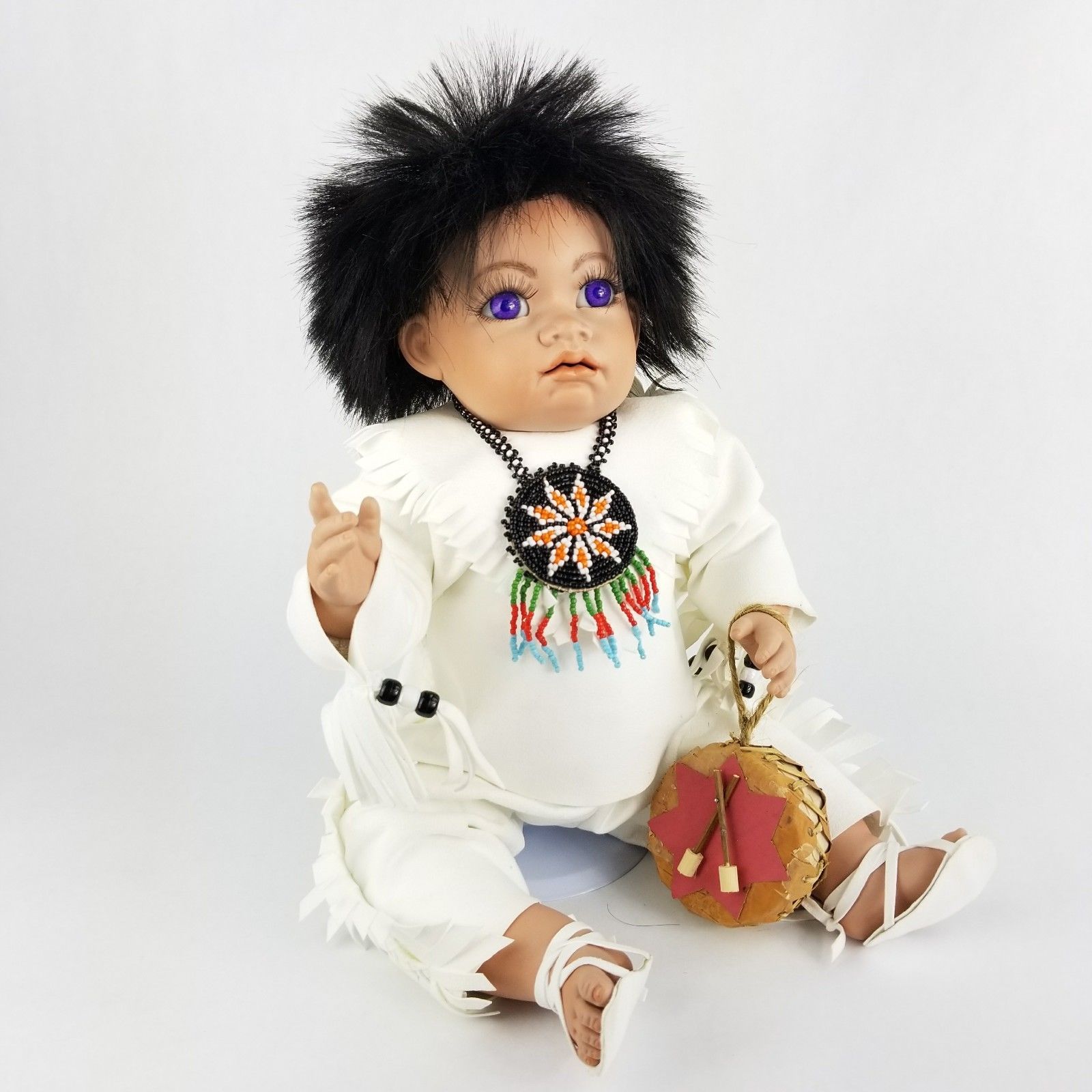 Signed Native American Indian Porcelain Doll - City Farmhouse Antiques