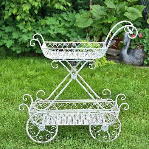 Two Tier Flower Push Cart with Moving Wheels - City Farmhouse Antiques